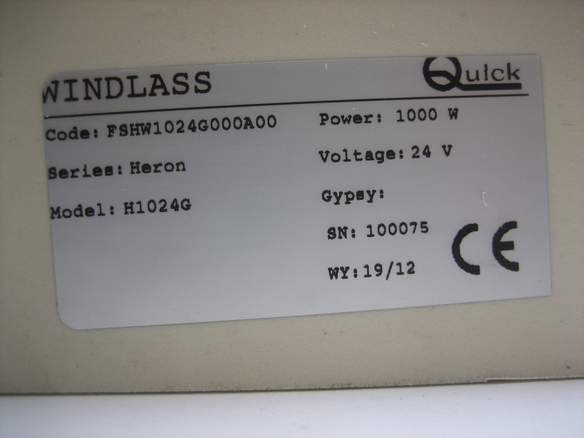 Quick Heron Series - H1024G 24v 1000w Windlass for Tender, etc w/Gypsy ...