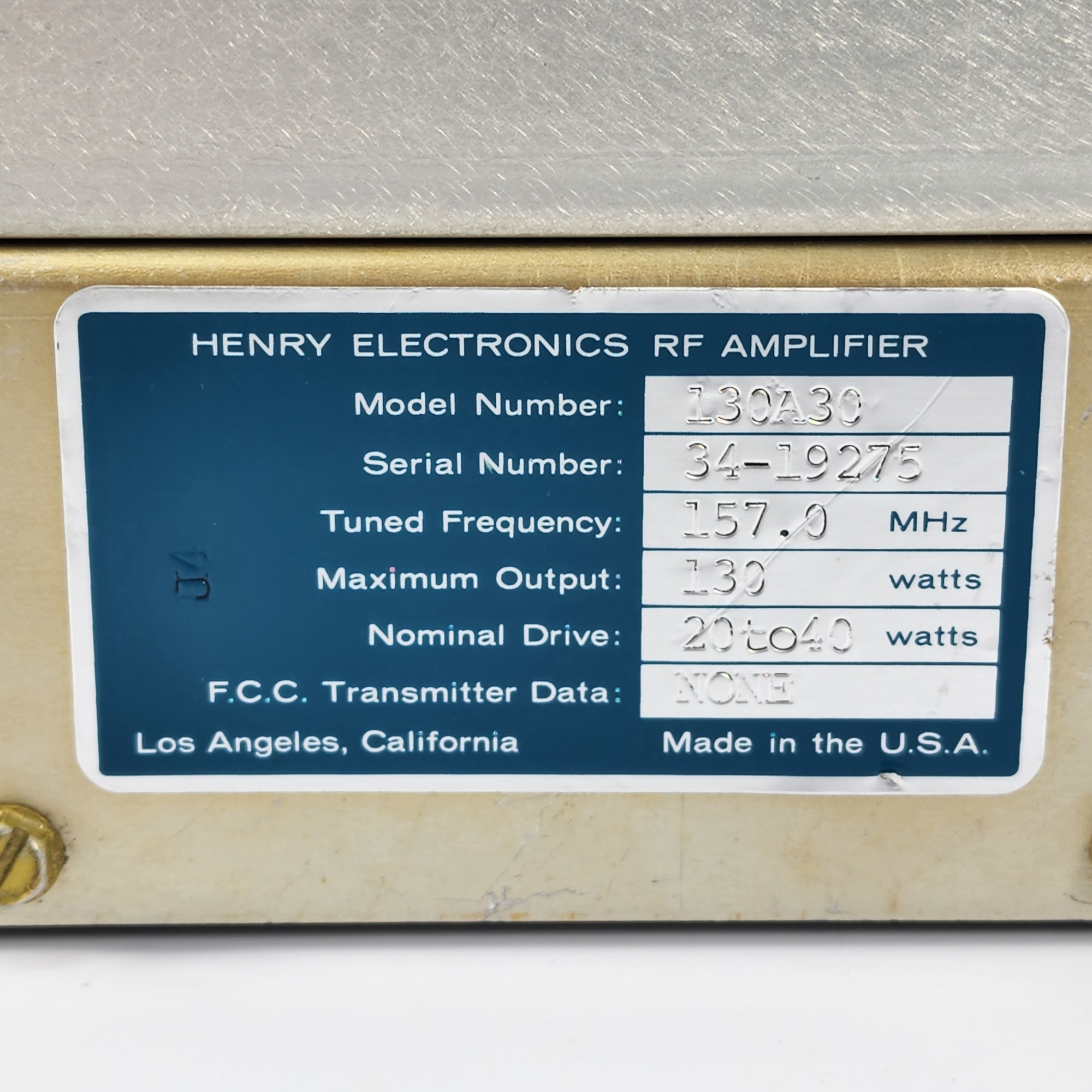 Henry Electronics VHF RF Power Amplifier 130A30 - 157 MHz 130W - FOR ...