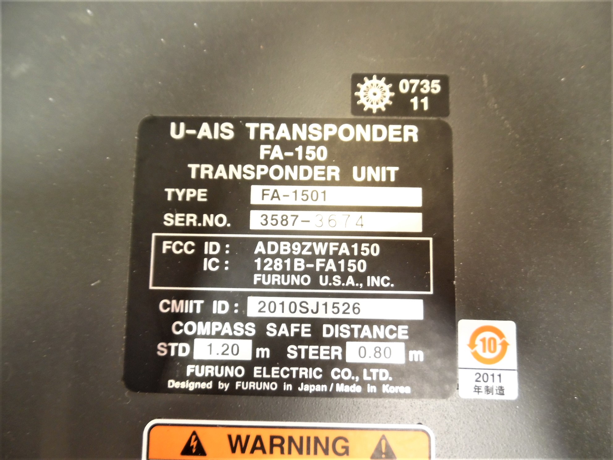 Furuno - FA-150 Class A AIS IMO Approved FA1501 FA1502 GPA-017 - Fully ...