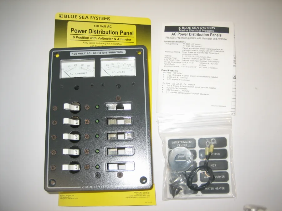 Blue Sea Systems 8098 120V AC Power Distribution Panel 5 Pos Voltmeter ...