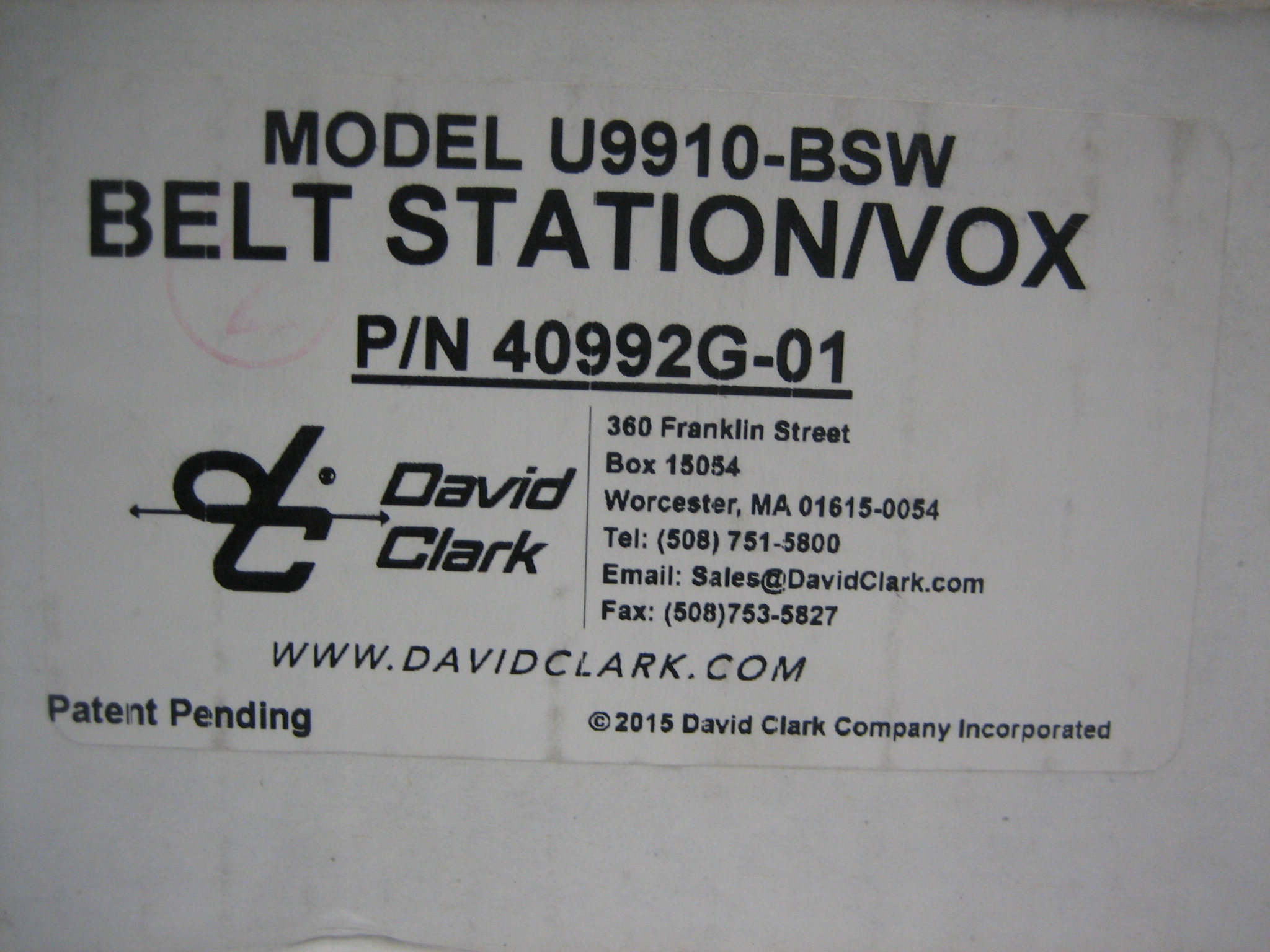 David Clark U9910-BSW Wireless Intercom Belt StationVOX - Never Used ...