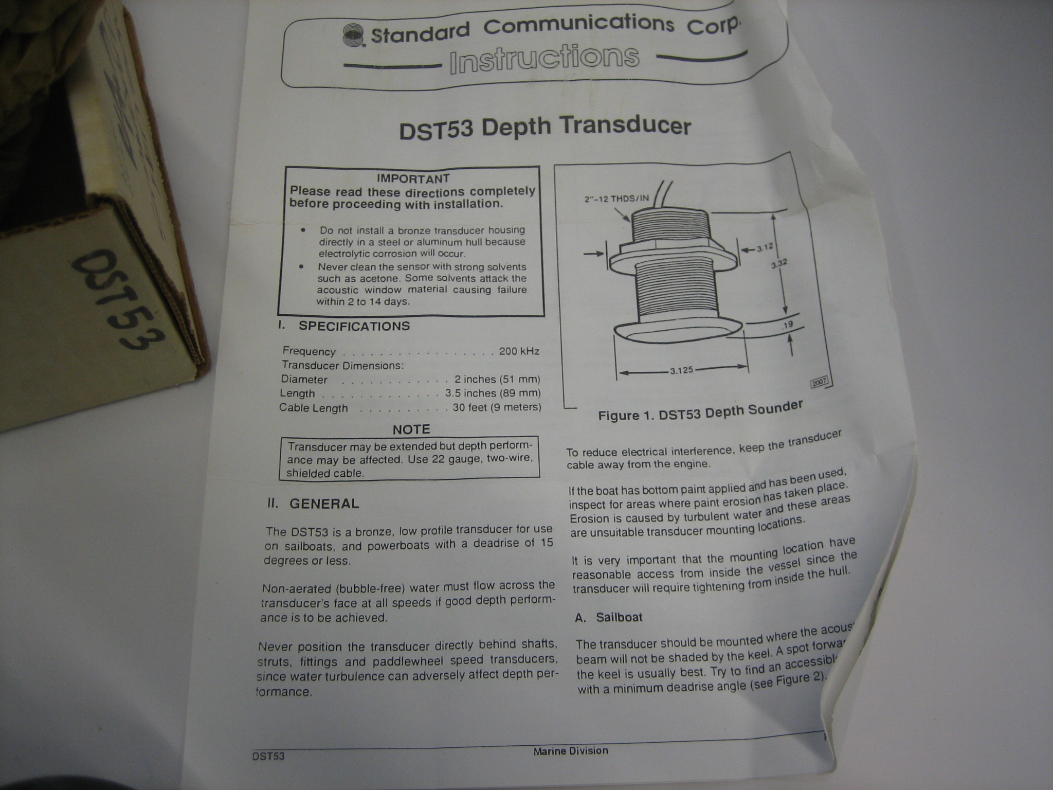 Standard Horizon DST53 Thru-Hull Transducer - New Blem - 200khz Phono ...