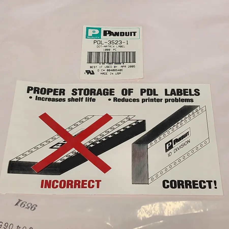 Panduit PDL-3523-1 Dot-Matrix Self-Laminating Label 1.50" x 2.25" Vinyl ...