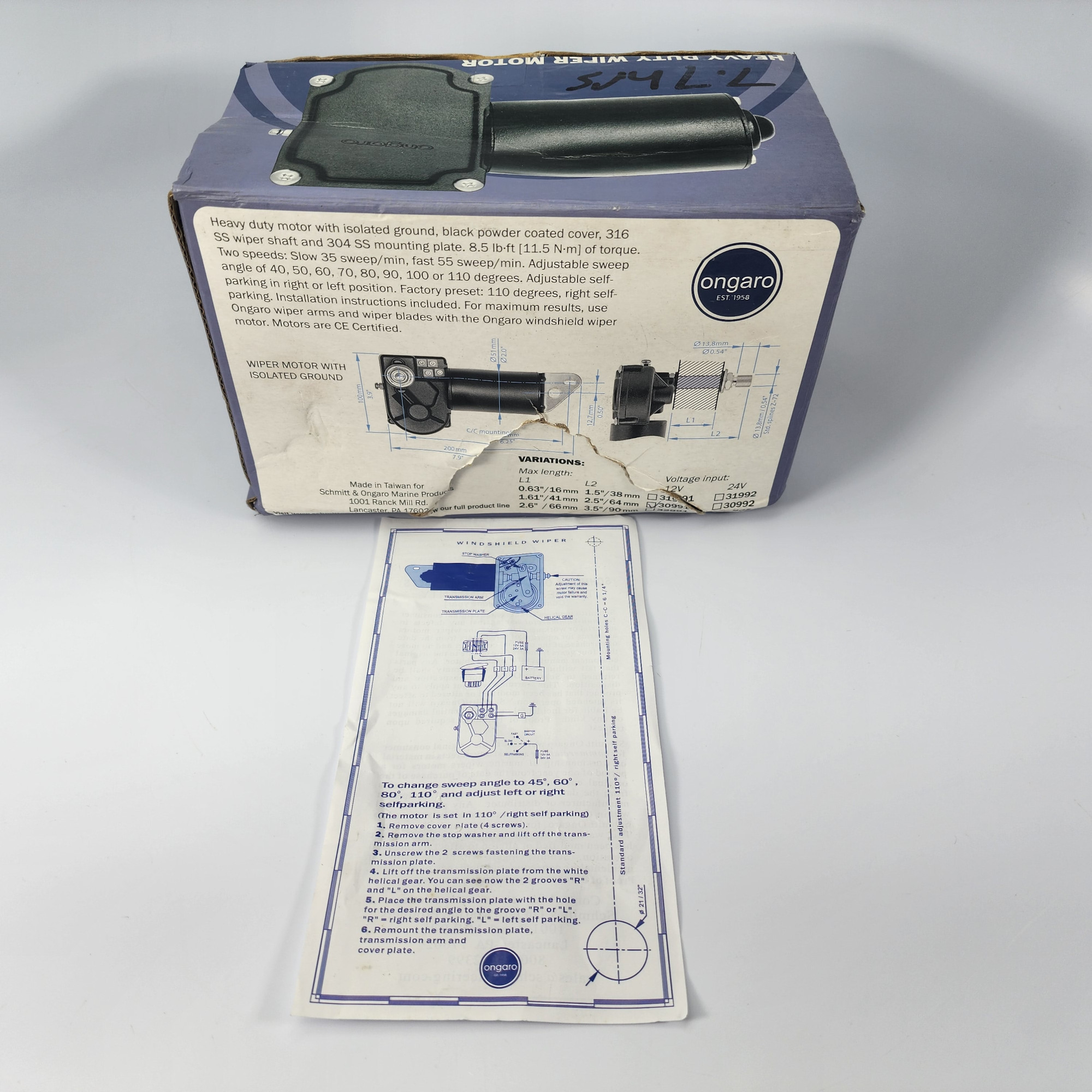 Schmitt and Ongaro Heavy Duty Windshield Wiper Motor 2.5" Shaft 12V ...