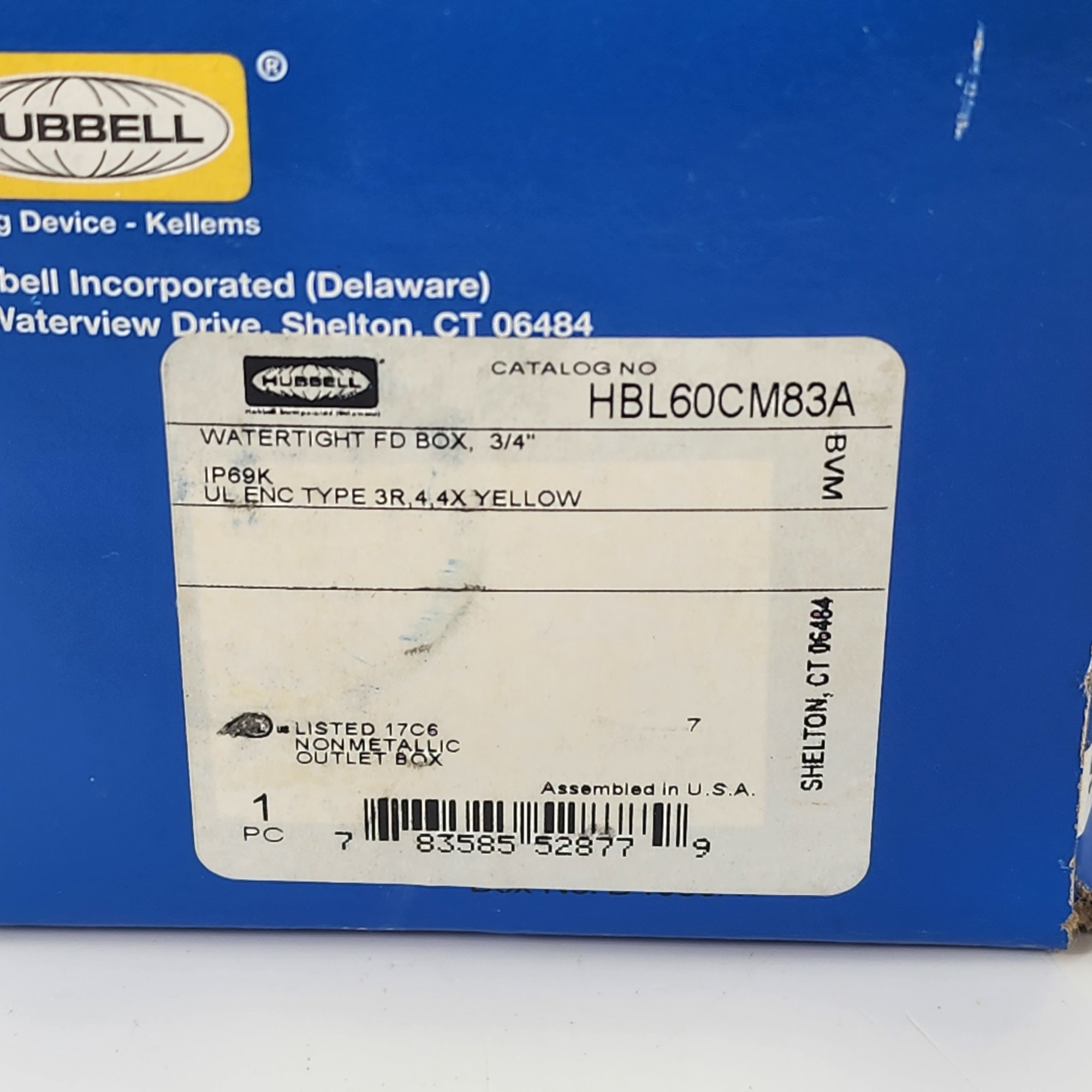 Hubbell HBL60CM83A Watertight Series FD Box 3/4" NPT IP69K Yellow - Max ...