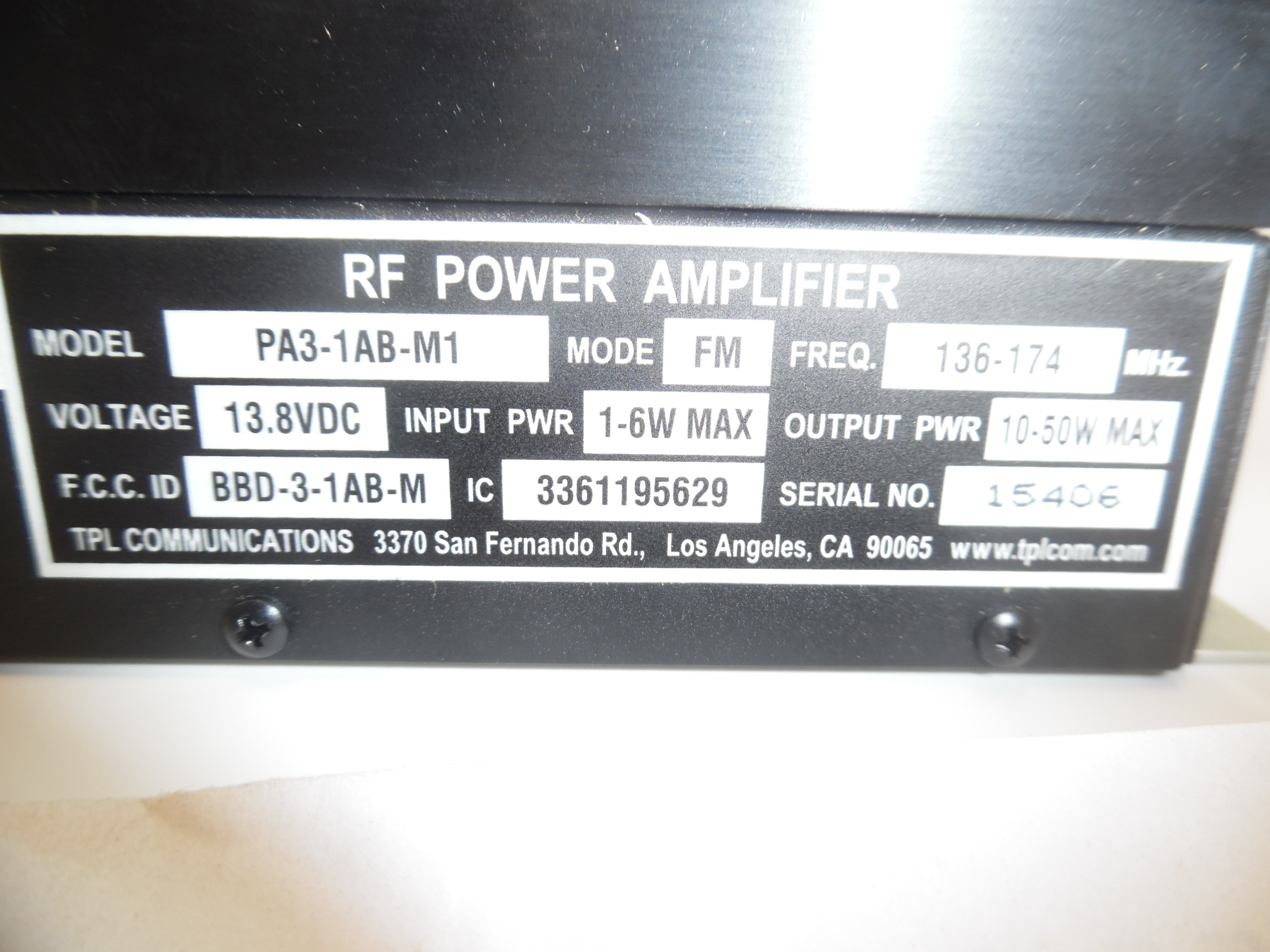 TPL Communication RF FM VHF Amplifer 10-50w - 136-174 MHz - PA3-1AB-M1 ...