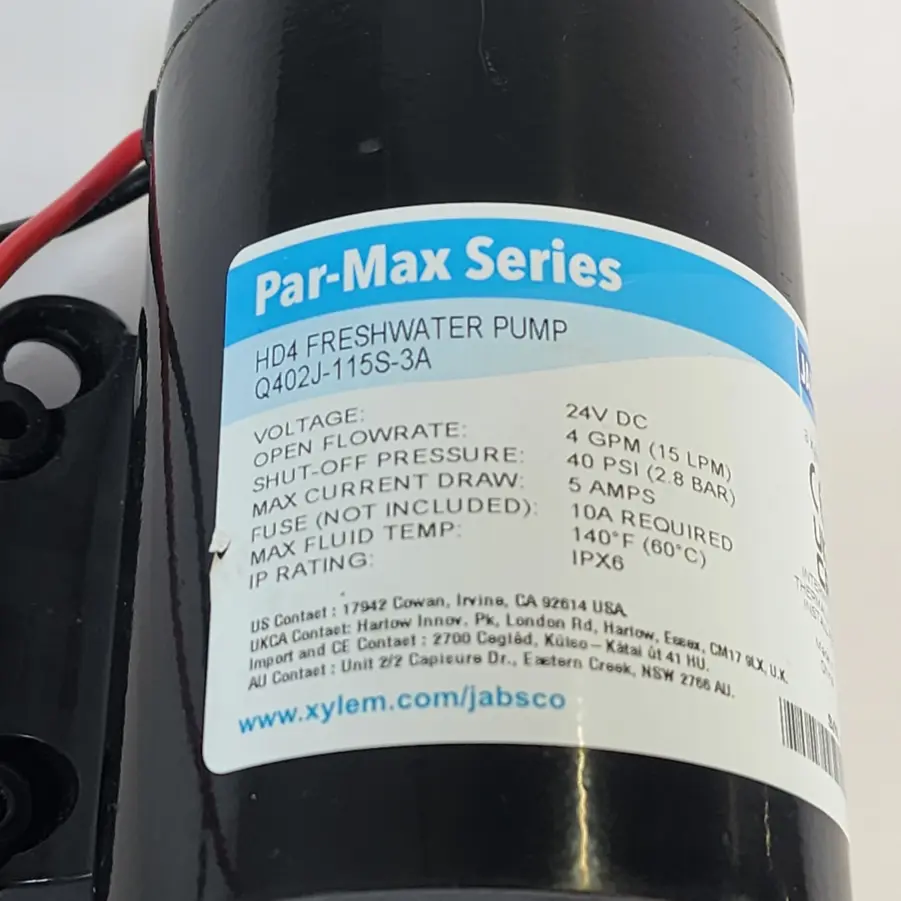 Jabsco Q402J-115S-3A Par-Max 4HD Freshwater Pump - 24V/4GPM/40PSI/5A ...