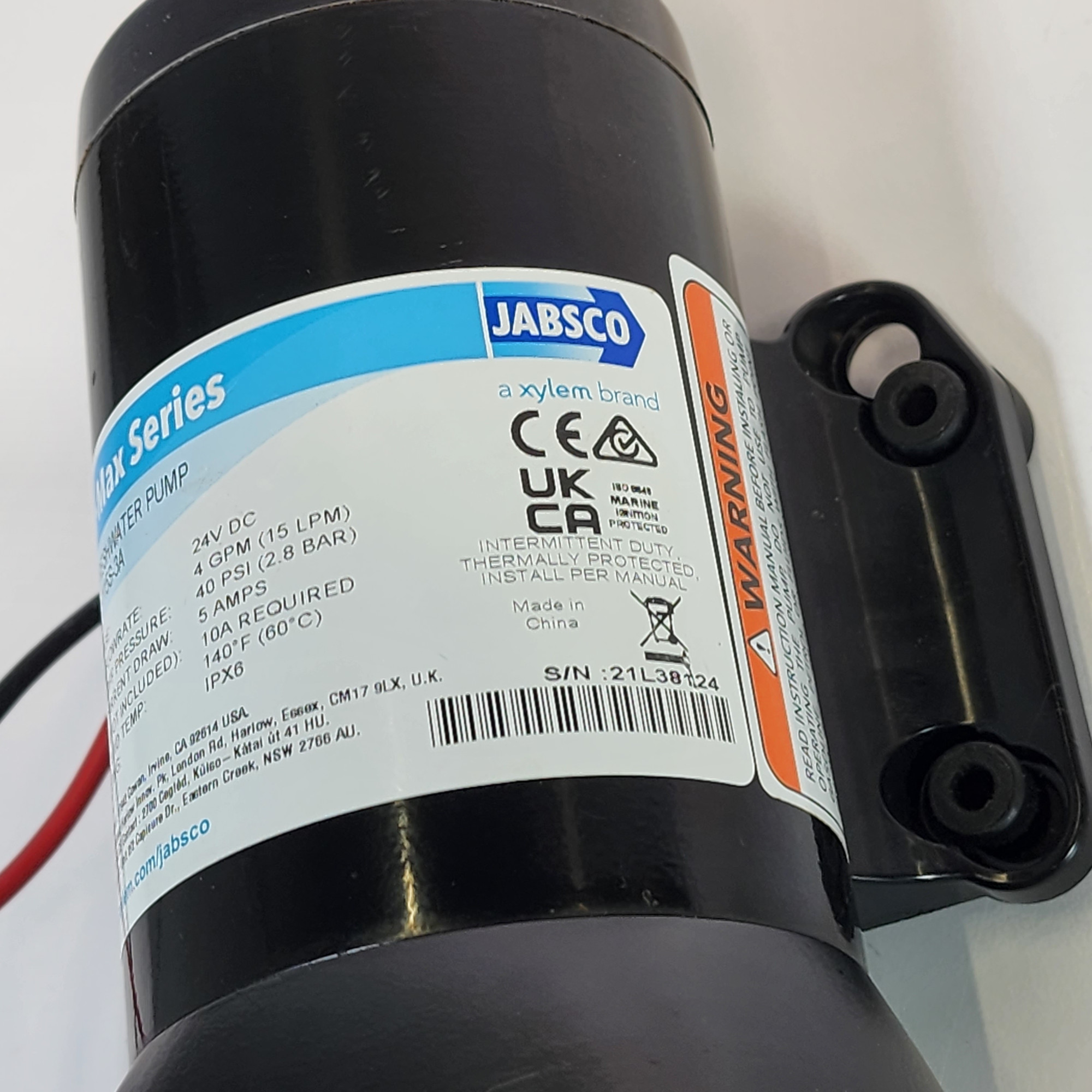 Jabsco Q402J-115S-3A Par-Max 4HD Freshwater Pump - 24V/4GPM/40PSI/5A ...