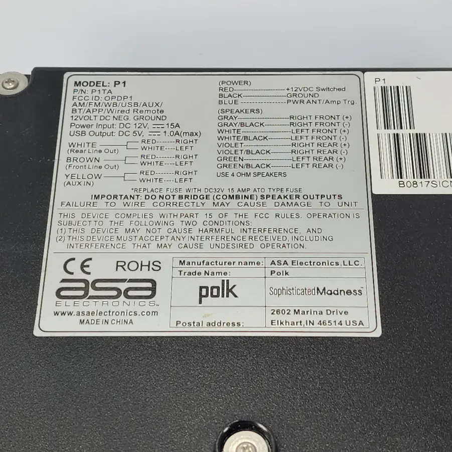 Polk P1TA Marine Stereo Black Box Receiver - For Parts/As-Is - See ...