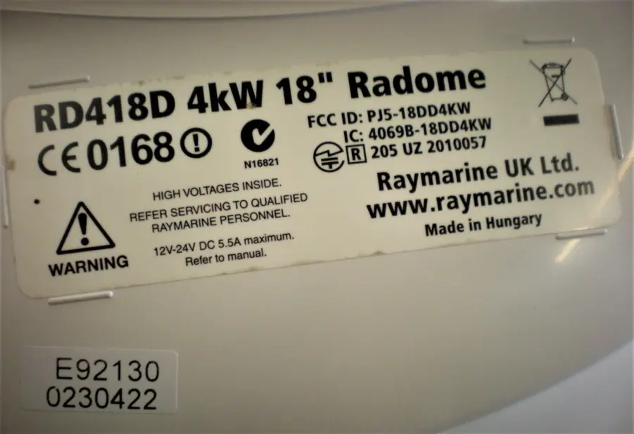 Raymarine RD418D 4kw 18” Digital Radome with NEW 10m Cable – Good ...