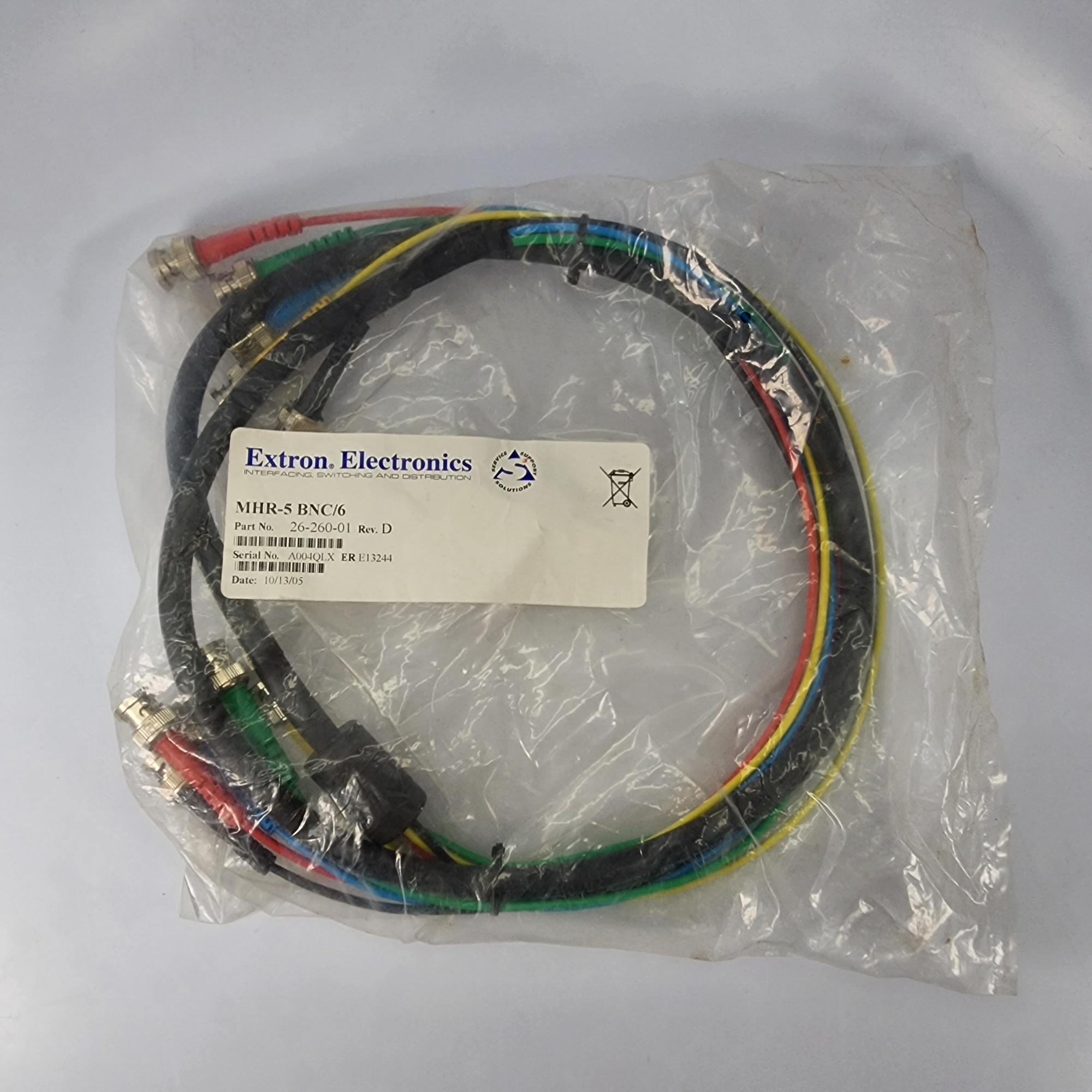 Extron MHR-5 BNC/6 - 26-260-01 - BNC Male-Male Five Conductor MHR -New ...