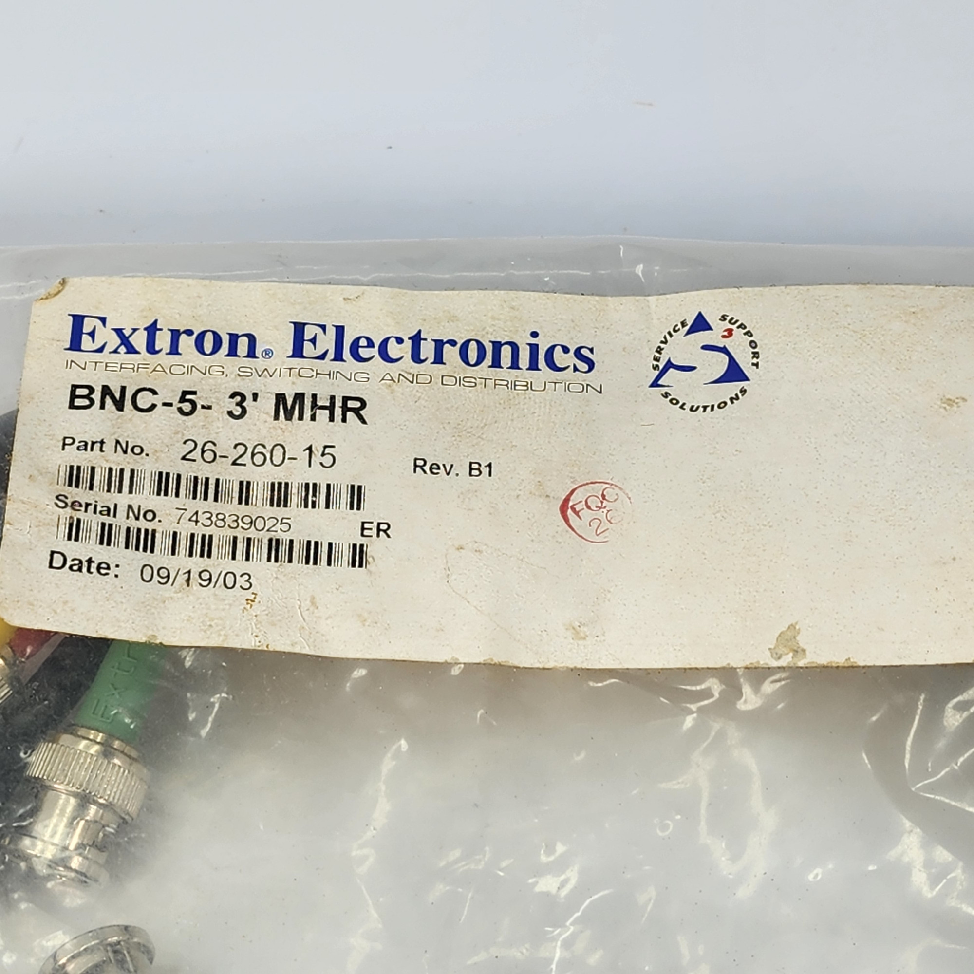Extron MHR-5 BNC/3 - 26-260-15 - BNC Male-Male Five Conductor MHR -New Old Stock - Max Marine ...
