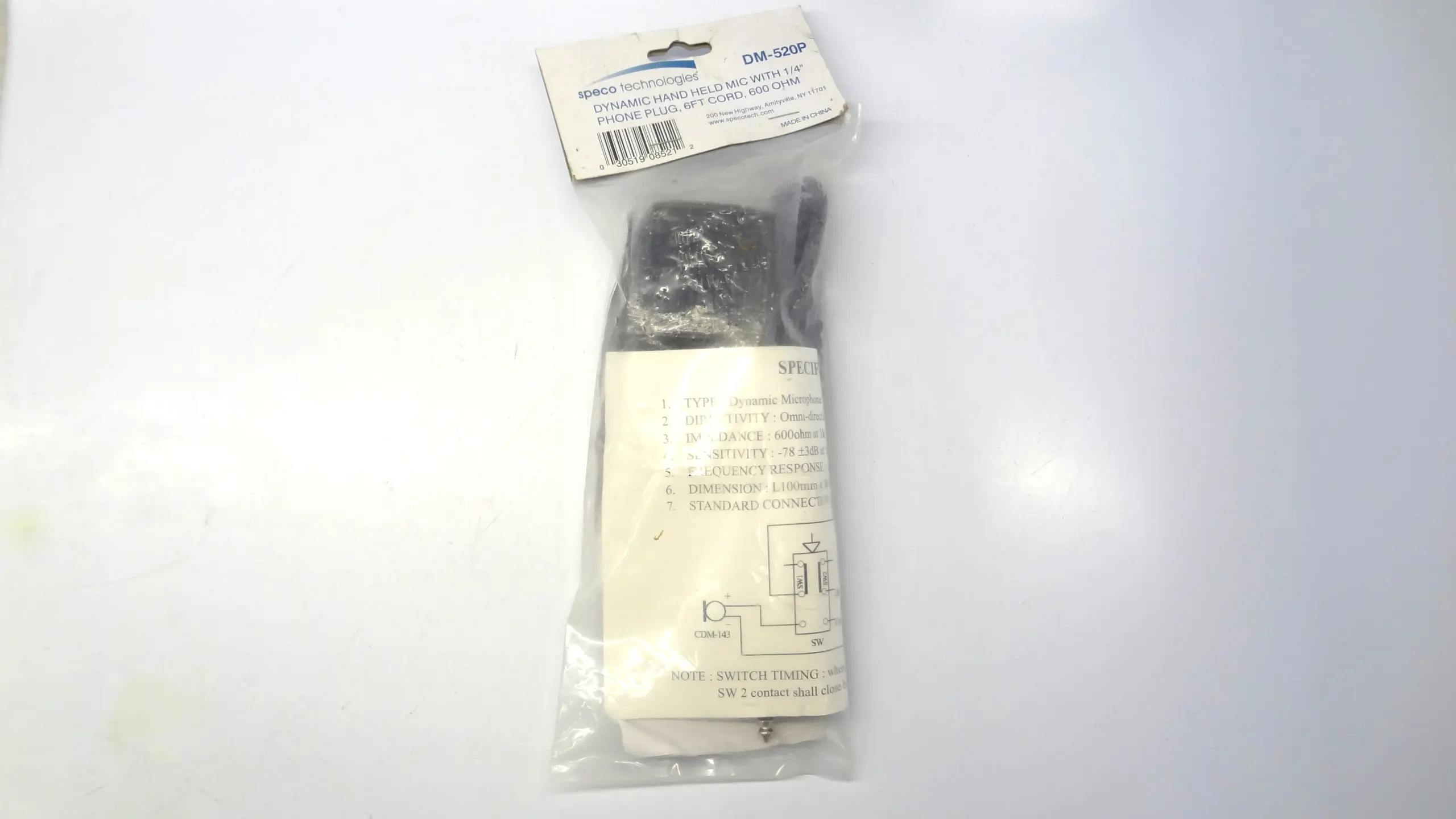 Speco DM-520P Dynamic 6ft 600 Ohm Hand Held Mic with 1/4" Phone Plug ...