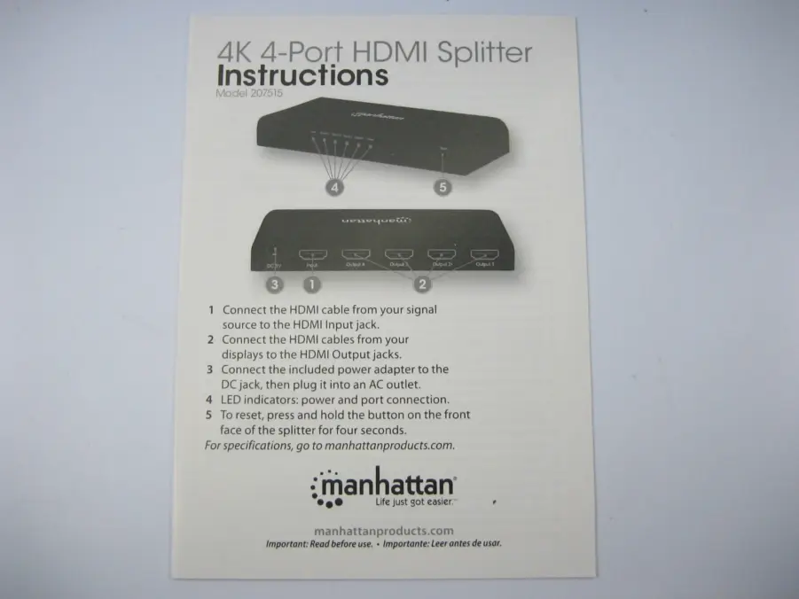 Manhattan 207515 4K 4-Port HDMI Splitter - Max Marine Electronics