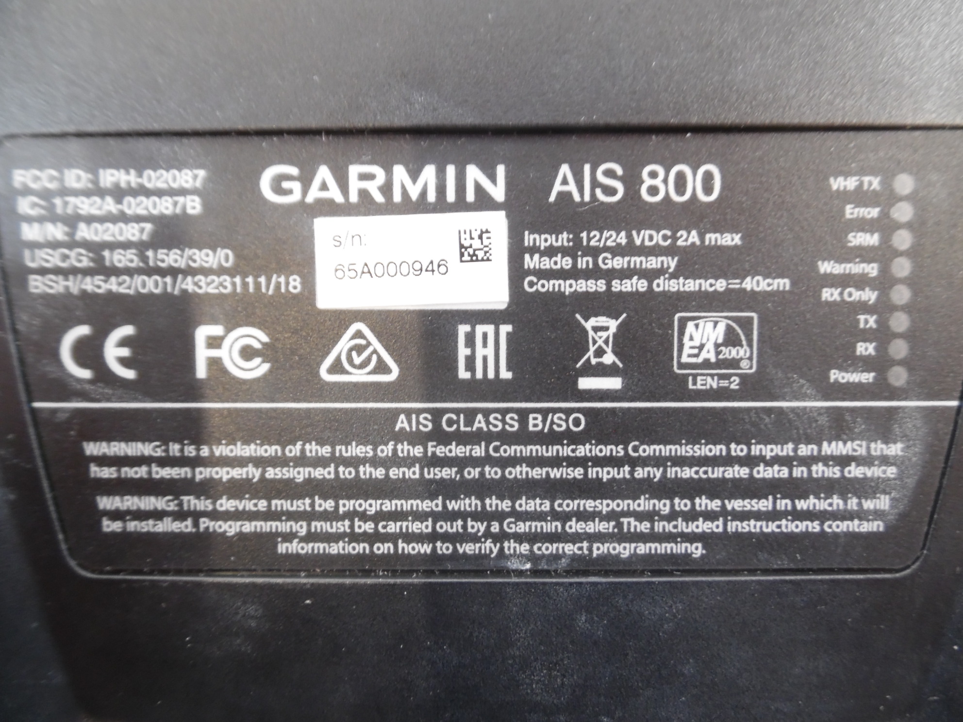 Garmin AIS 800 Blackbox Transceiver - TESTED GOOD - W/ Cables - 010 ...