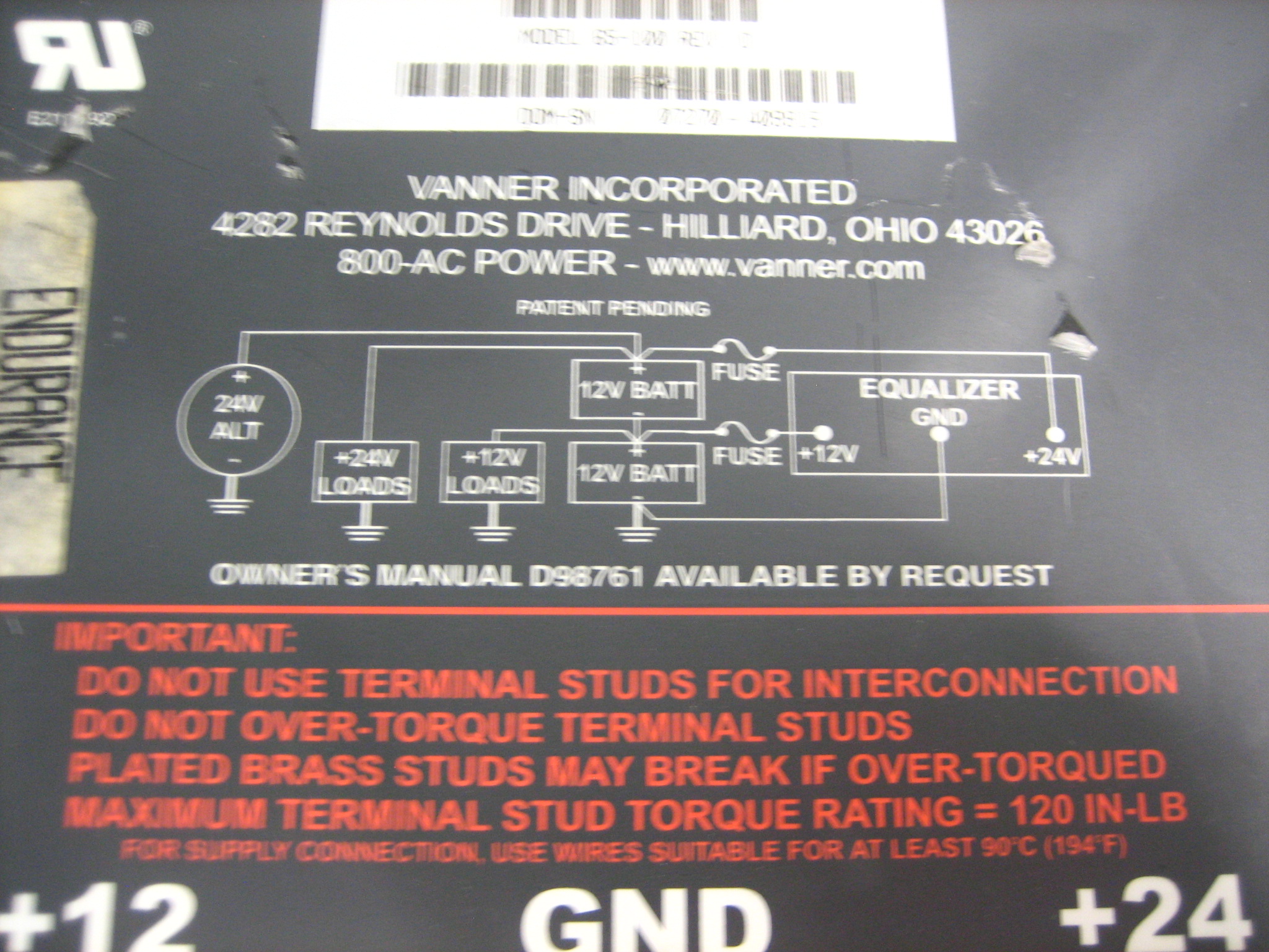 VANNER 65-100 18-32 Volt DC Input, Input/2 Output - 100 Amp Battery ...