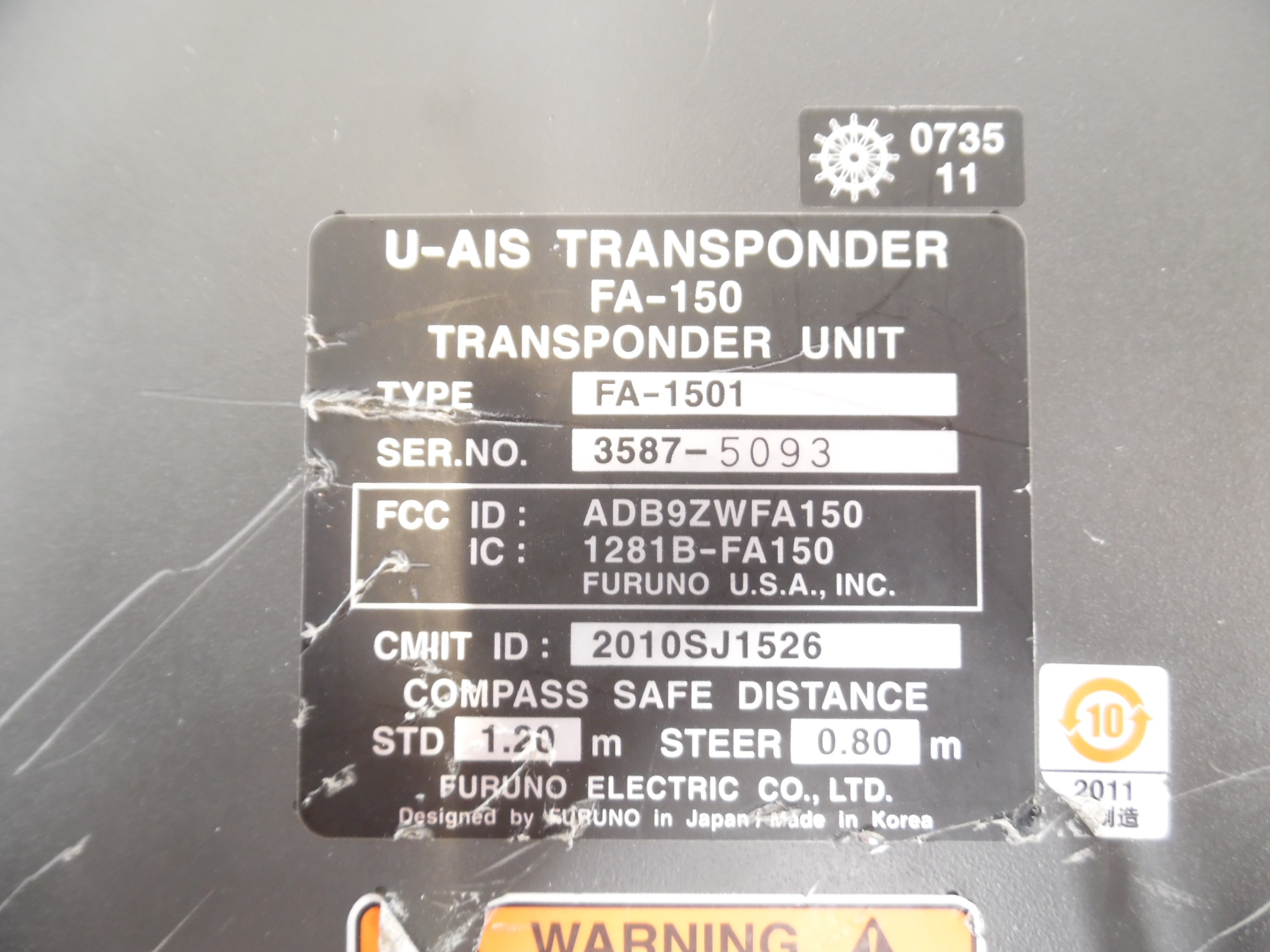 Furuno - FA-150 Class A AIS IMO Approved FA1501 FA1502 GPS Ant. - Fully ...