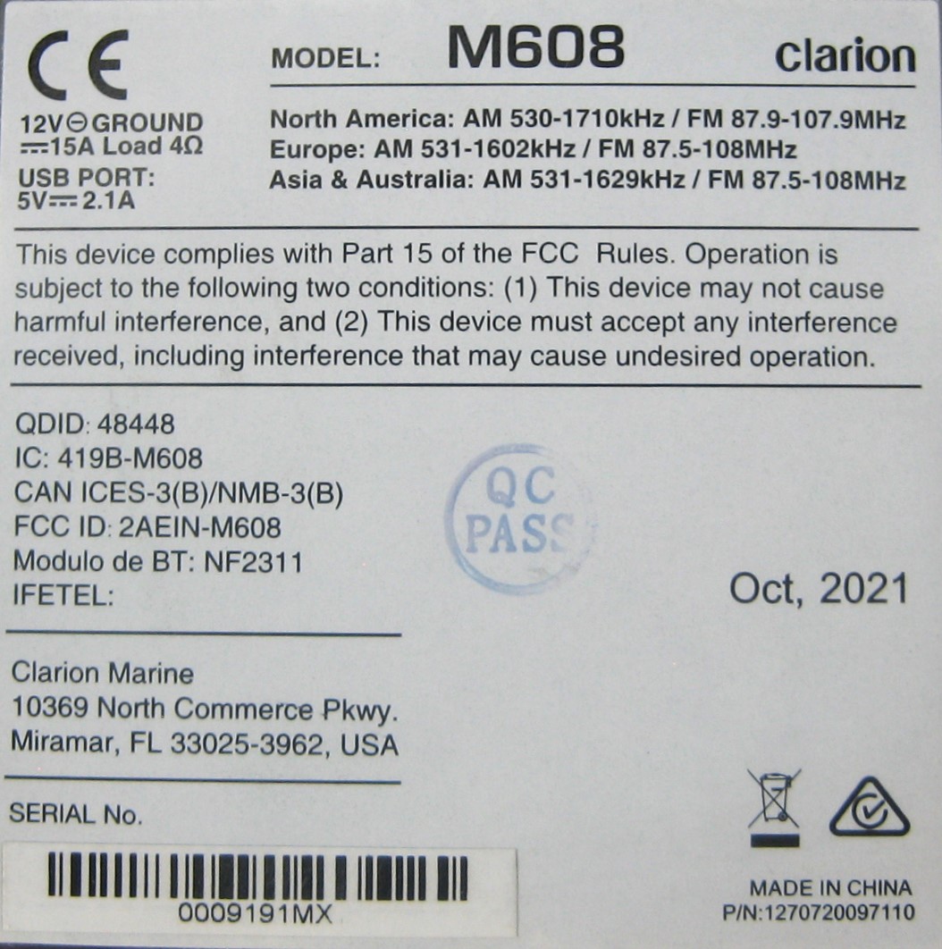 Clarion M608 Multi-Zone Marine Digital Media Receiver with Bluetooth ...