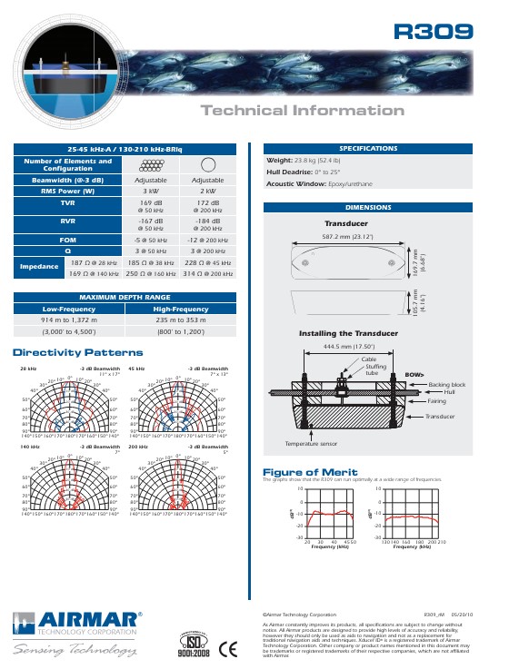Airmar R309 2kw(HF) 3kw(LF) External Mount Transducer *NEW* Garmin ...
