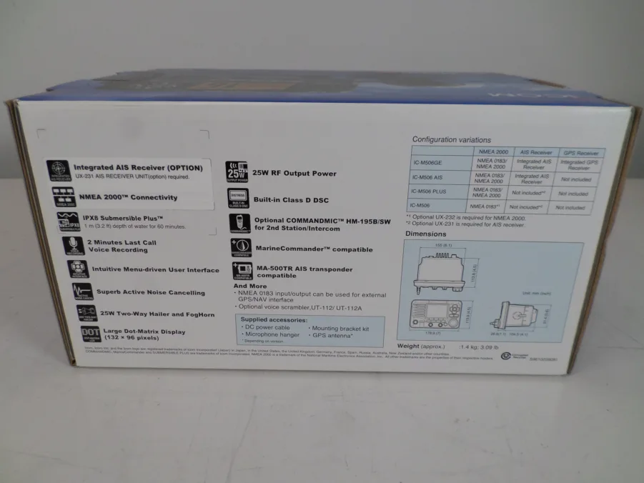 Icom IC-M506 Plus Marine VHF Radio with NMEA 2000 – New In Box - Max ...