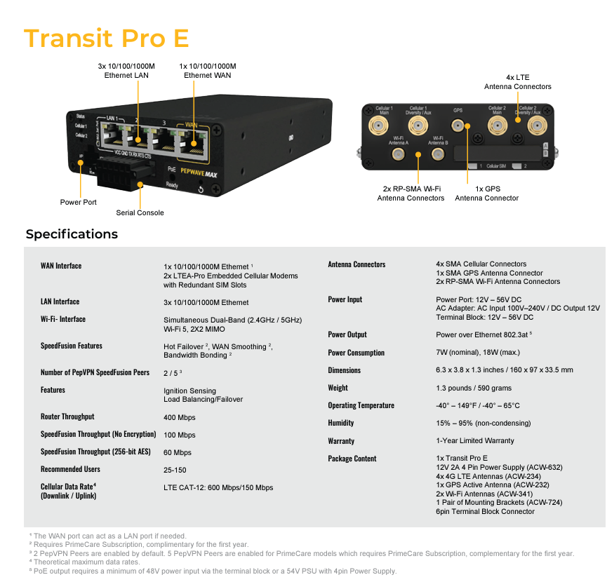 Pepwave Max Transit Pro E 4G Mobile Marine Cellular Router MAX-TST-PROE ...