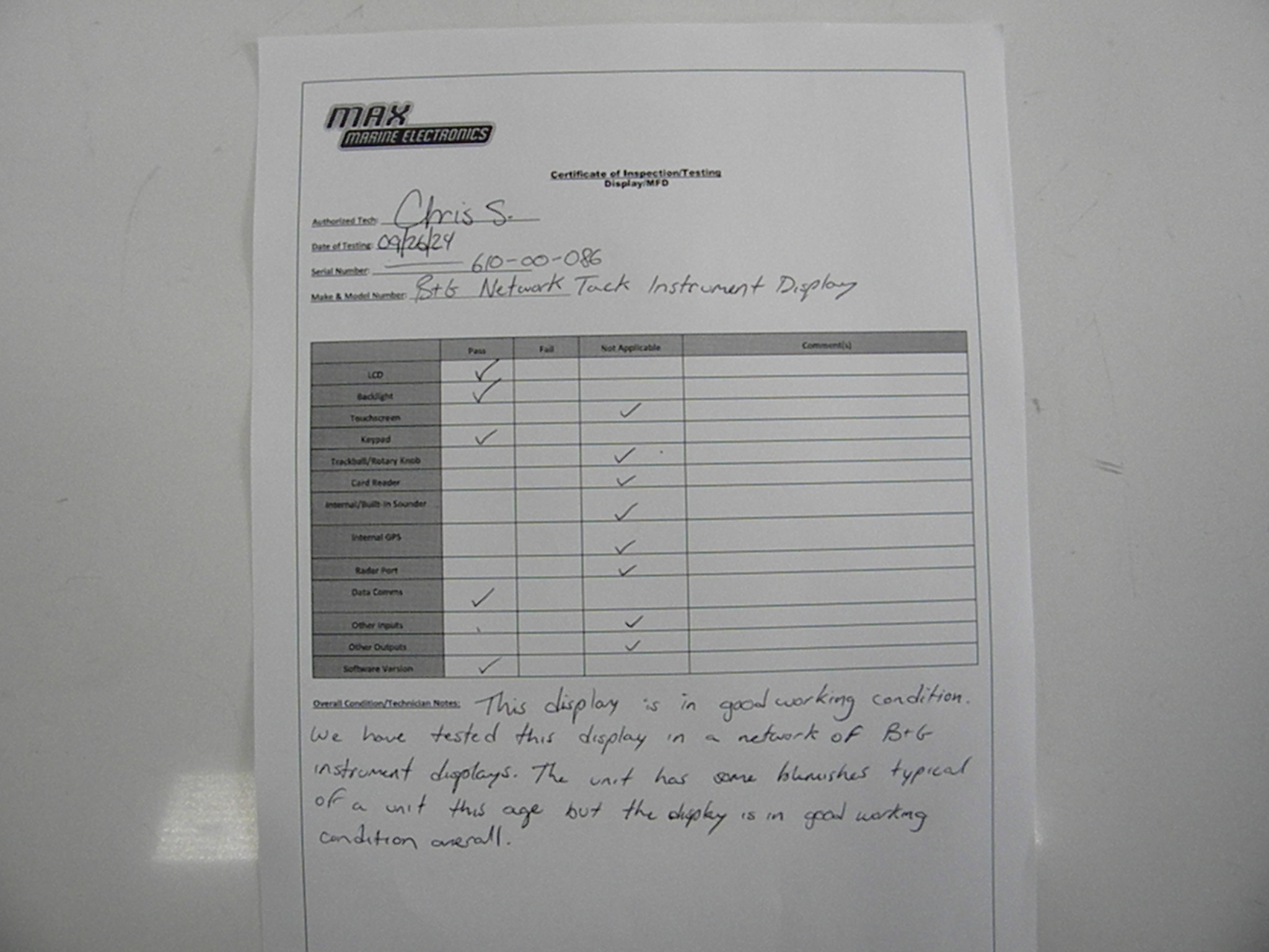 B&G Network Tack Instrument Display - 610-00-086 - Fully Tested - 90 ...