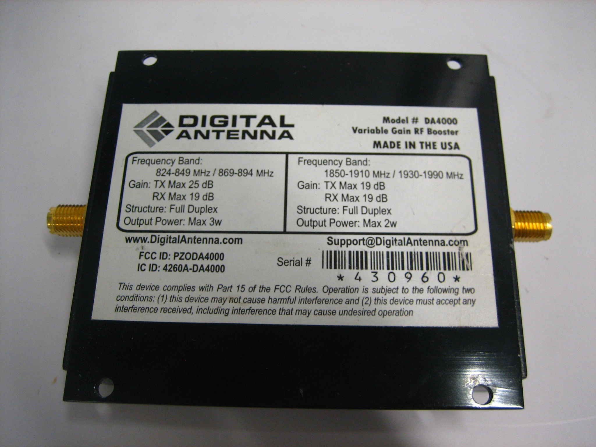 Digital Antenna DA4000 Variable Gain RF Cell Phone Signal Booster - Great Shape - Max Marine ...