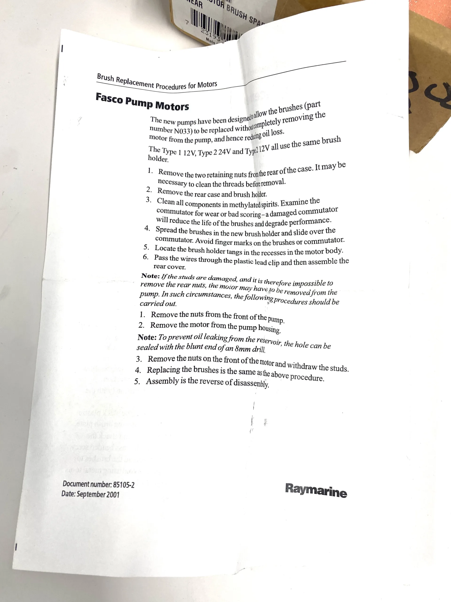 Raymarine Raytheon Autohelm N035 Type 2 Linear Drive Motor Brush Spare ...