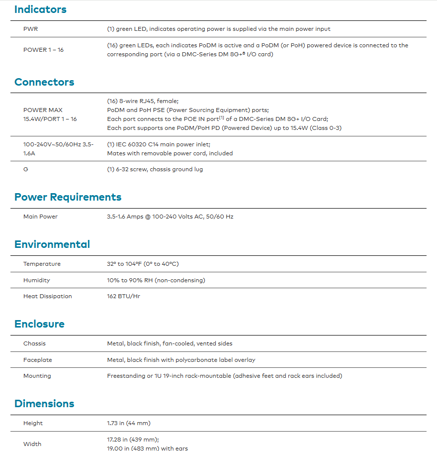 Crestron DM-PSU-16 POE Power Supply For HDBaseT Video Transmitters ...