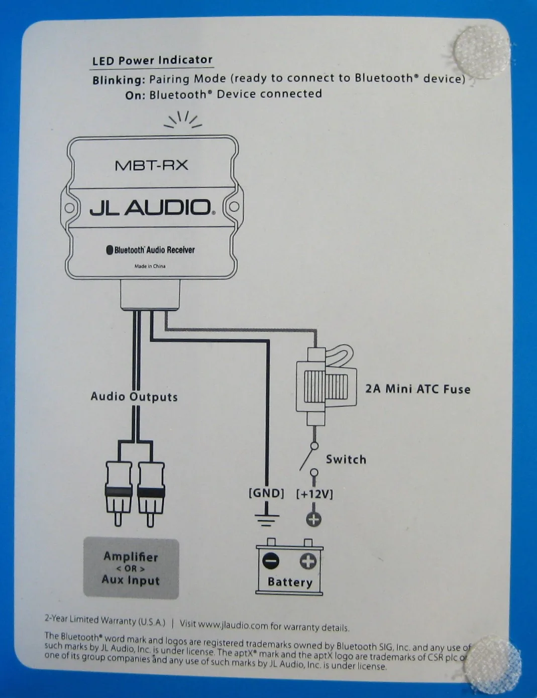 JL Audio MBT-RX 91126 Bluetooth Marine Audio Receiver Adapter New Old ...