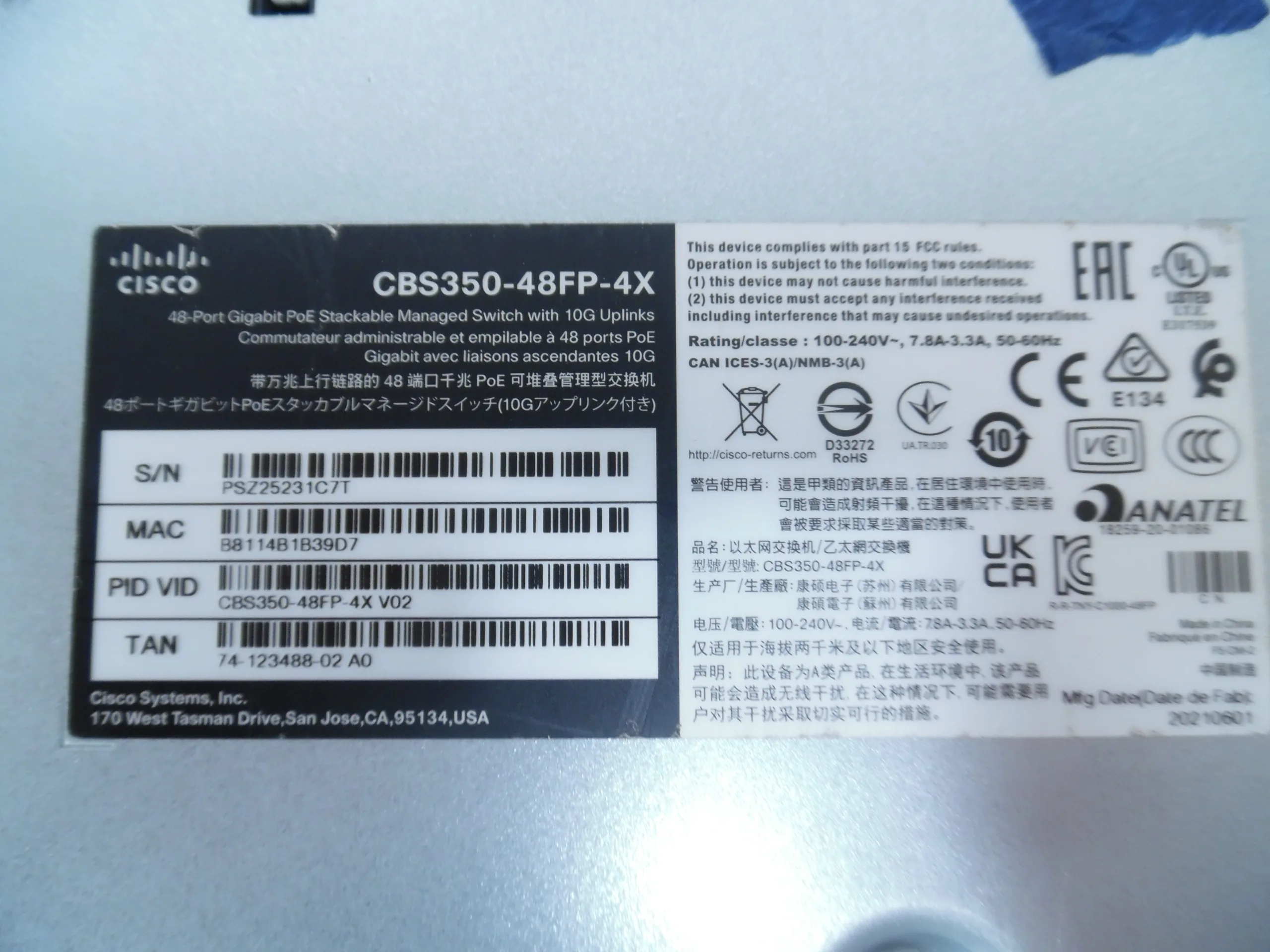 Cisco 350 Series 48 Port Gigabit POE Switch with 4x 10 Gigabit SFP+ ...