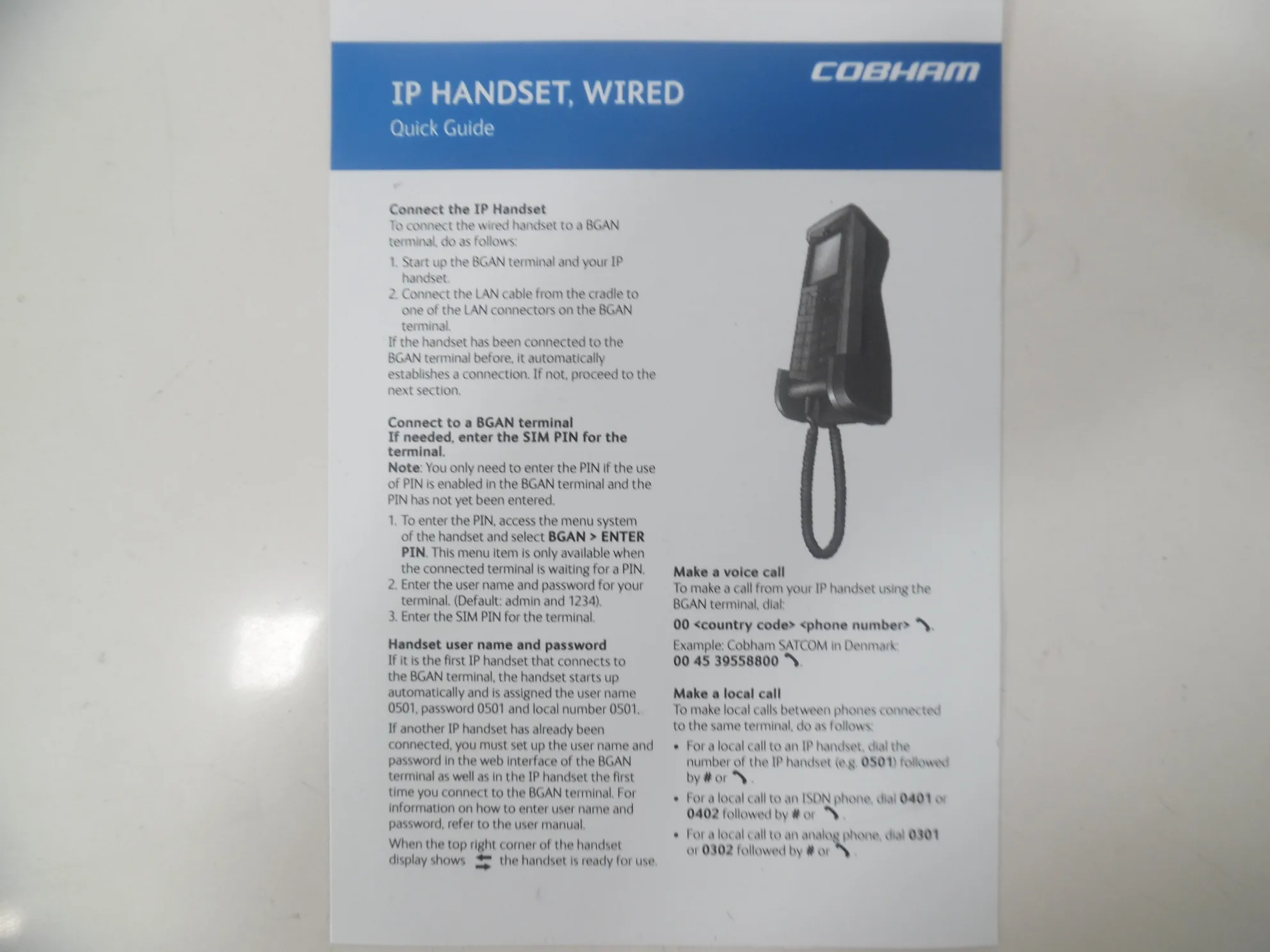 Cobham Thrane and Thrane TT-3672A IP Handset for FleetOne FB250 FB500 ...