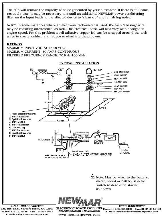 Newmar 80A Alternator Noise Filter P/N: 380-1080-1 NEW - Max Marine ...