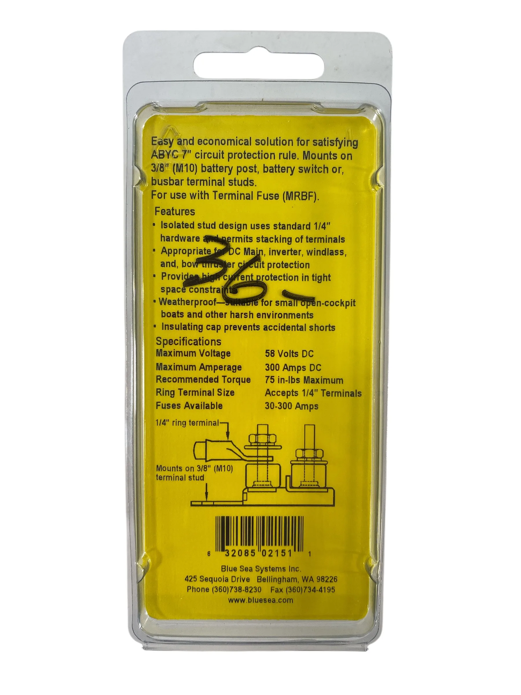 Blue Sea Systems 2151 Terminal Fuse Block Dual Stud DC 30-300 Amps 5/16 ...