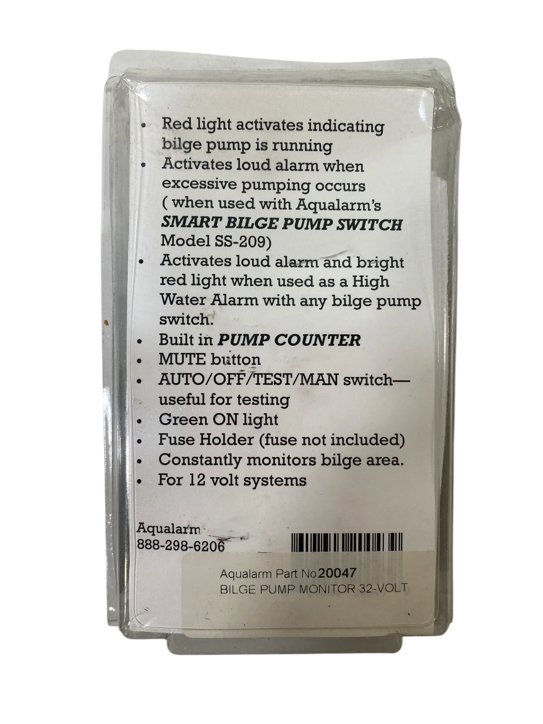 Aqualarm 20047 Bilge Pump Monitor w/ Built-in Pump Counter 32V **New ...