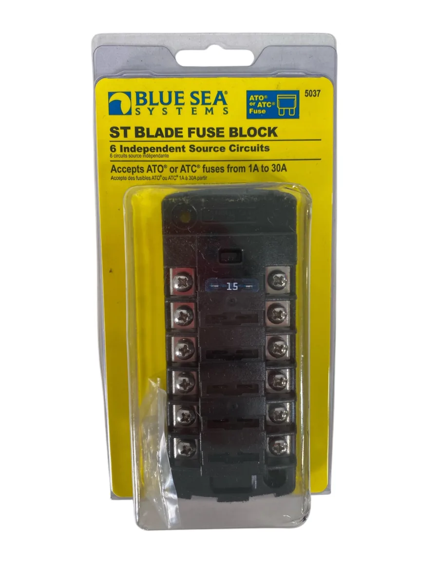 Blue Sea Systems 5037 6-Circuit ST Blade Fuse Block w/o Cover 1-30A ...