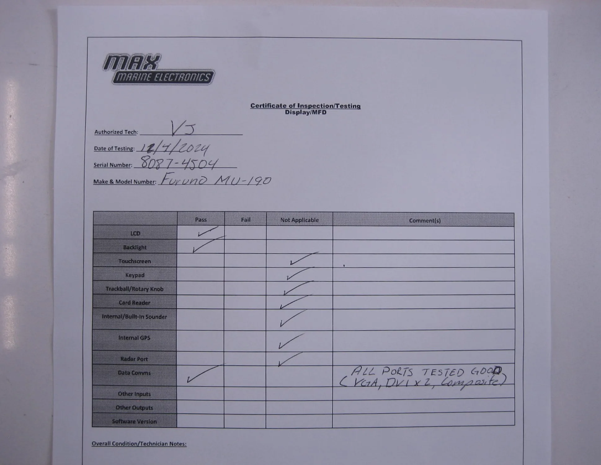 Furuno MU-190 19" Monitor Unit Bench *Tested* - Max Marine Electronics