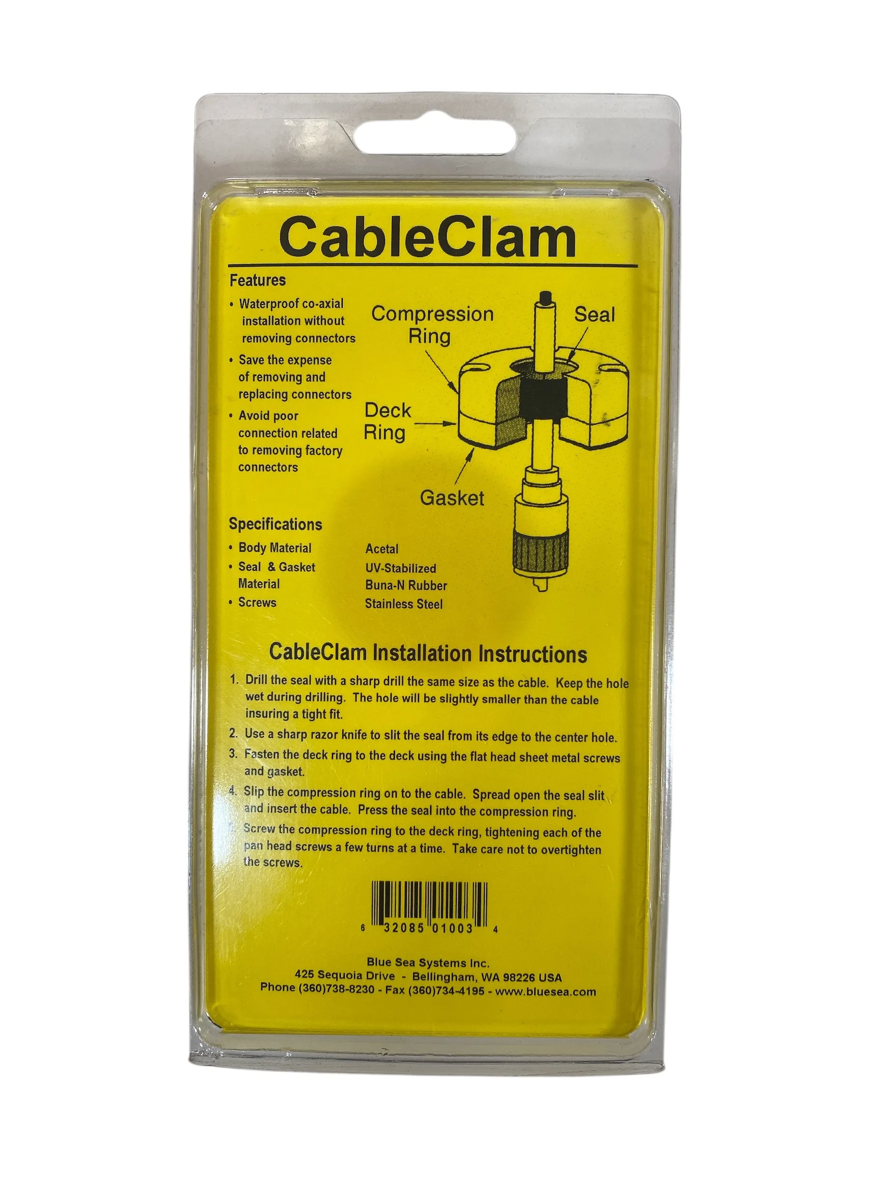 Blue Sea Systems 1003 Cable Clam Waterproof Pass-Through for Antenna ...
