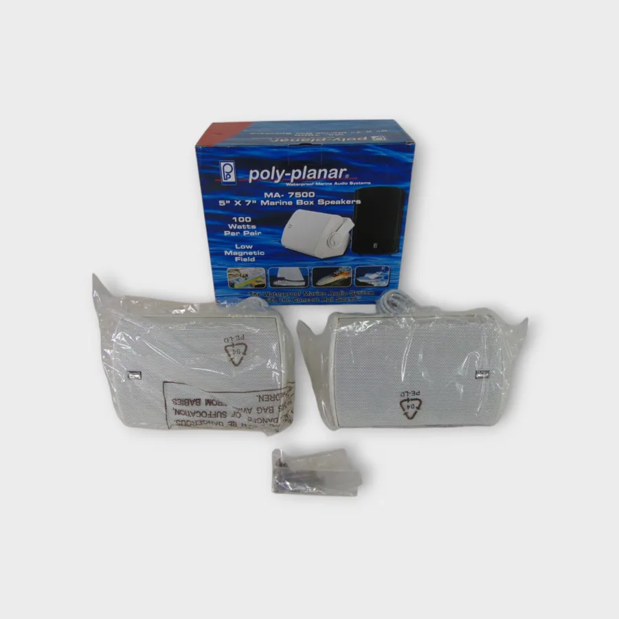 Poly-Planar MA-7500 5" x 7" Marine Box Speakers x2 100Watts White New ...