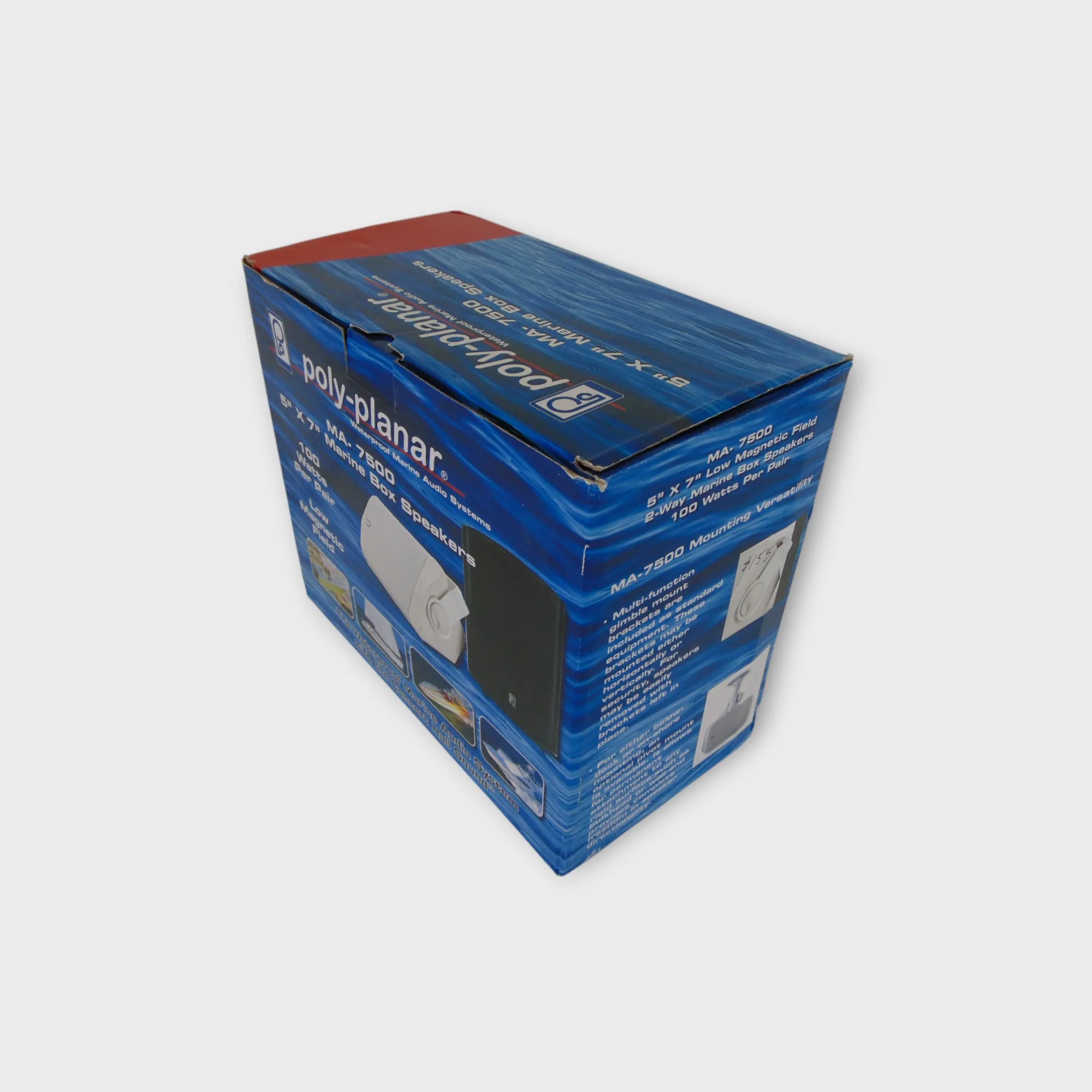 Poly-Planar MA-7500 5" x 7" Marine Box Speakers x2 100Watts White New ...