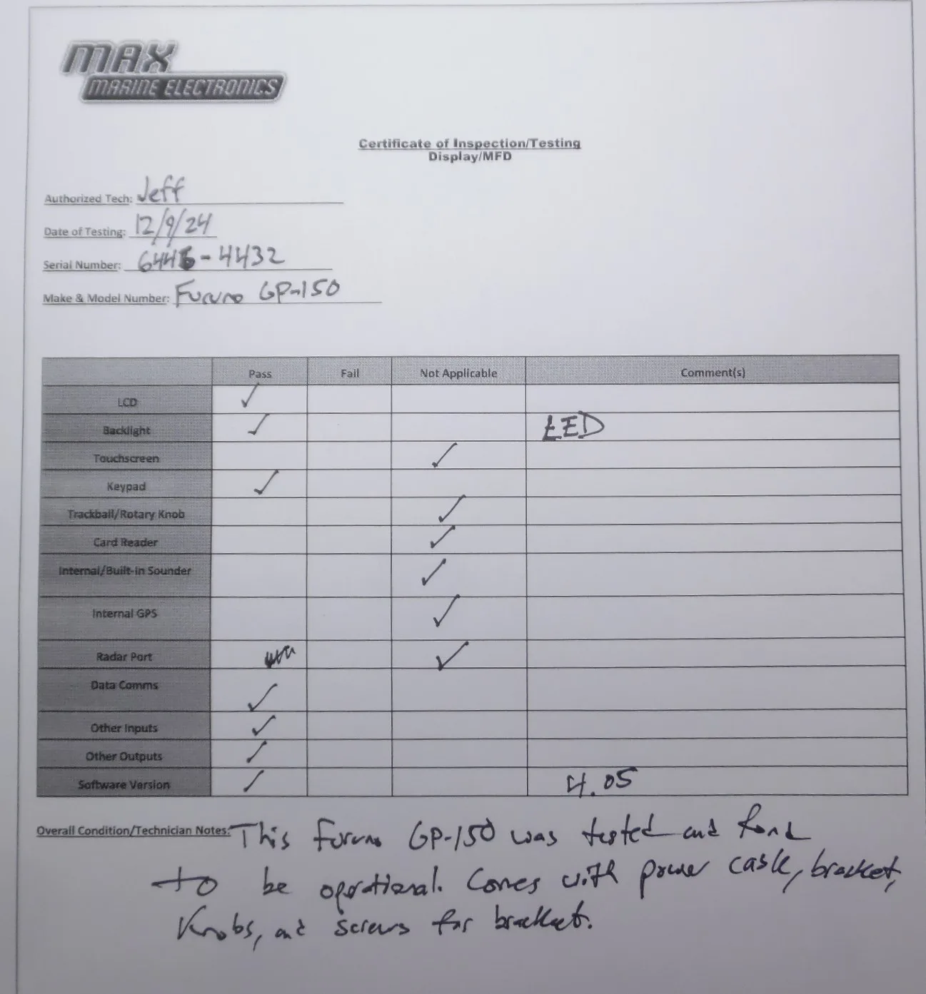 Furuno GP-150 GPS/WAAS Navigator Display w/ Power Cable - LED VERSION ...