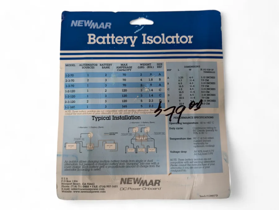 Newmar Battery Isolator 1-2-70 70 Amp Isolator For Two Battery Banks 12 ...