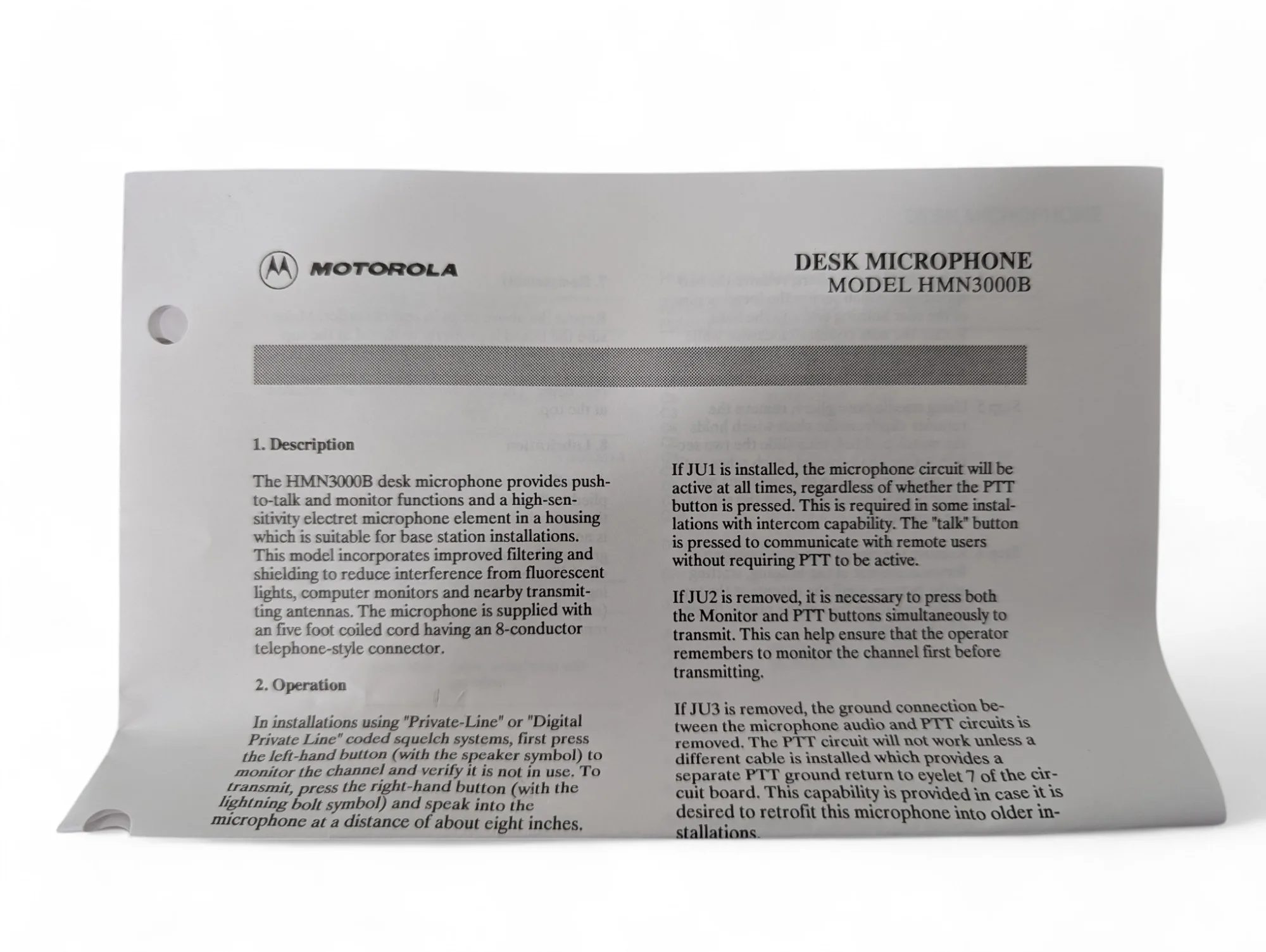 Motorola HMN3000B Desktop Base Station Push To Talk Microphone NEW ...