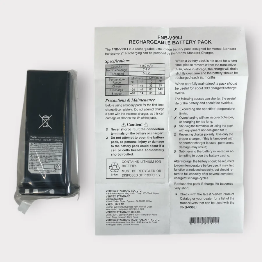 Vertex Standard FNB-V99LI 7.4V Li-Ion Battery Pack For Standard Horizon ...