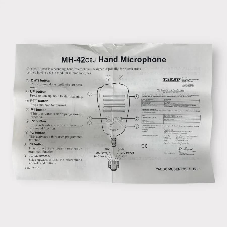 Yaesu Musen MH-42C6J Scanning Hand Microphone 6-Pin RJ11 **New** - Max ...