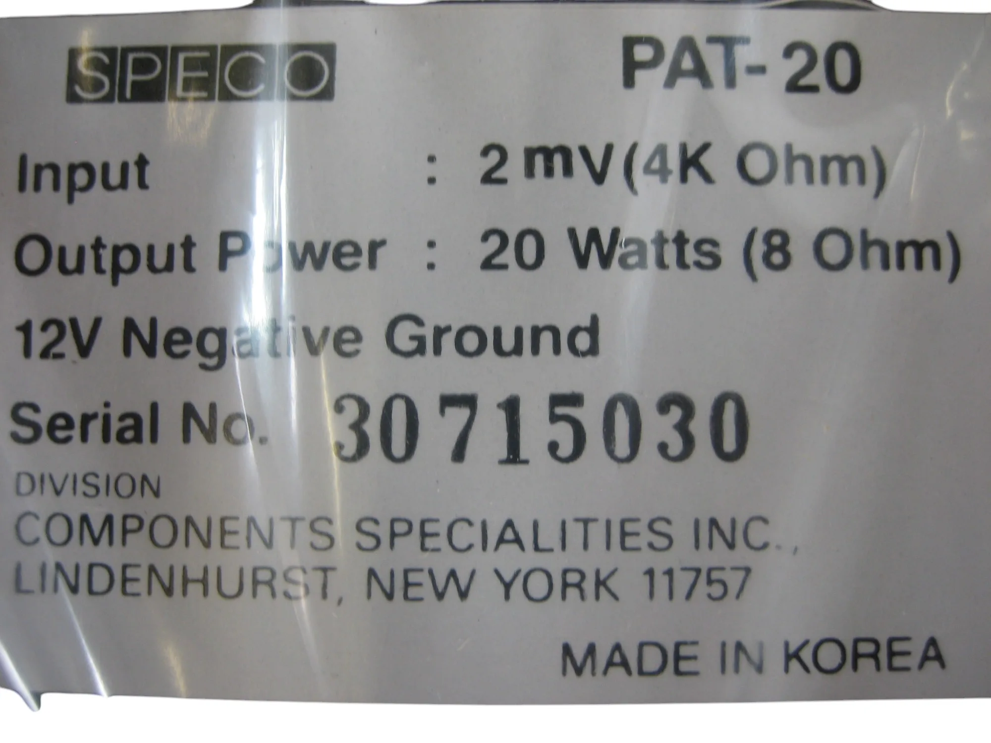 Speco Technologies PAT-20 12V DC Mobile Solid State P.A. Amplifier New ...