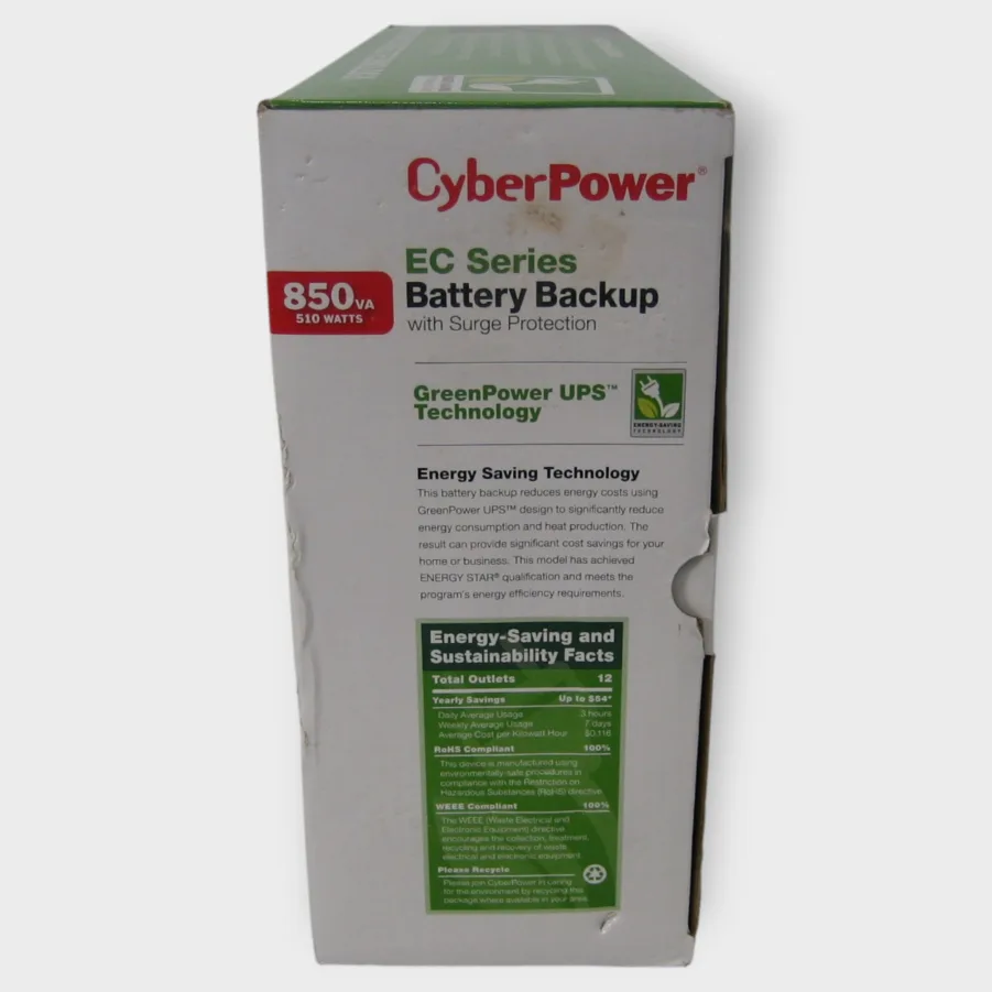 CyberPower EC850LCD Ecologic 850VA/ 510W Energy Efficient Battery ...