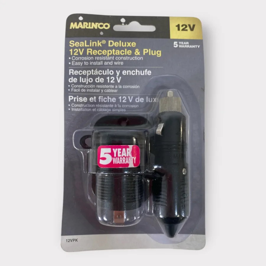 Marinco 12VPK SeaLink Deluxe 12VDC Receptacle & Plug W/ Watertight Cap ...