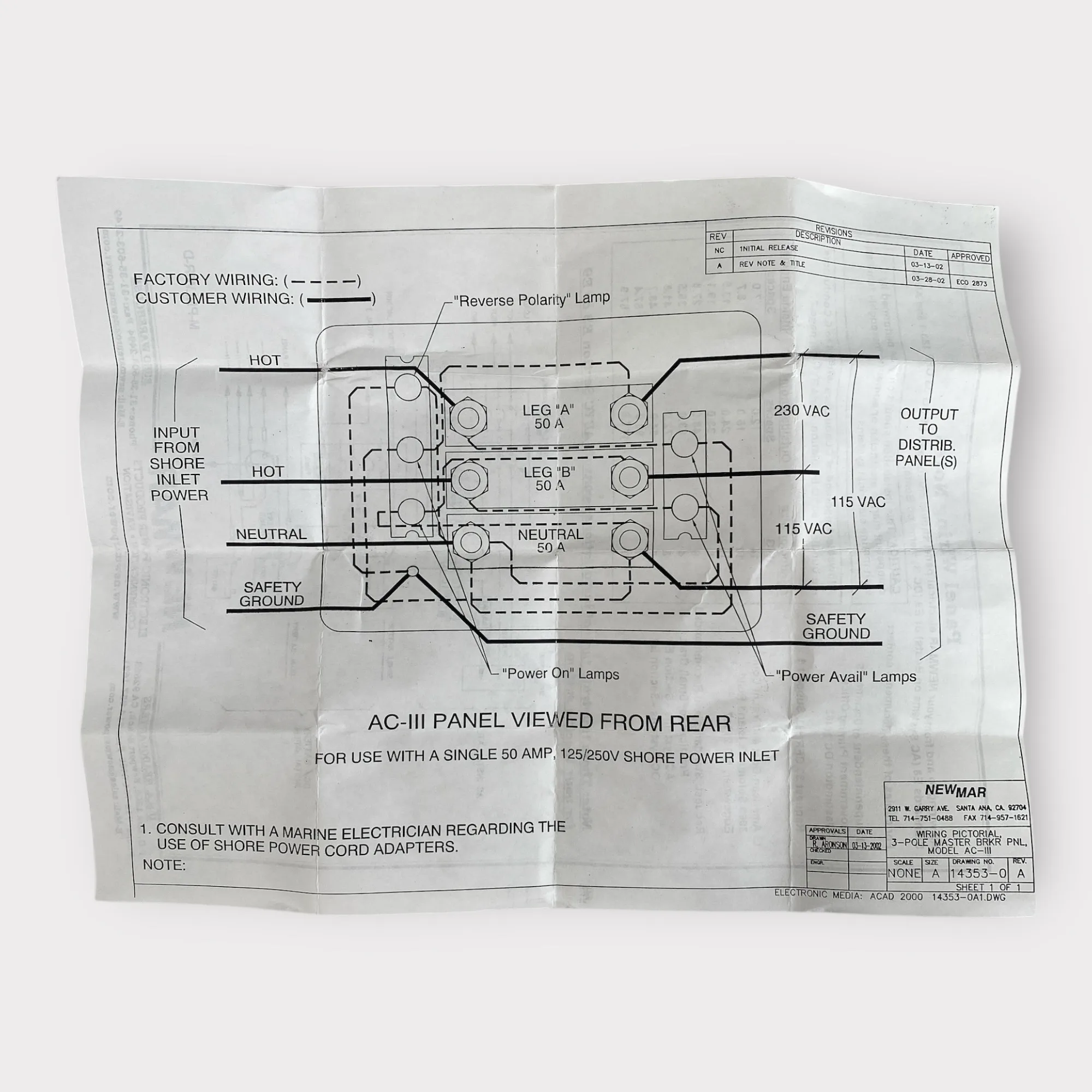 Newmar AC-III 020-4276-0 Marine Boat 3 Pole 50 Amp AC Master Breaker ...