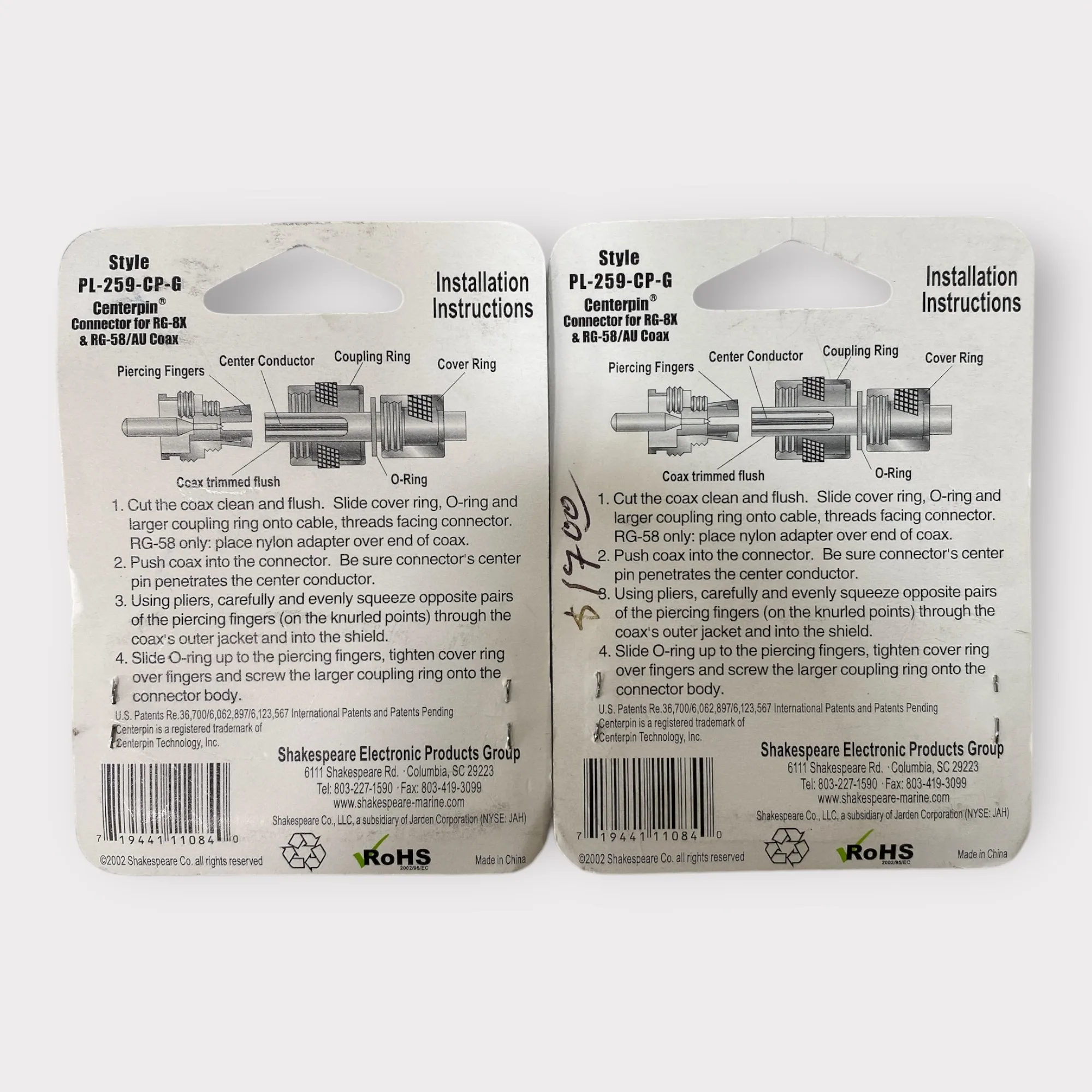 Shakespeare PL-259-CP-G VHF Connector For RG-8X/ RG-58 AU Coax Cable ...